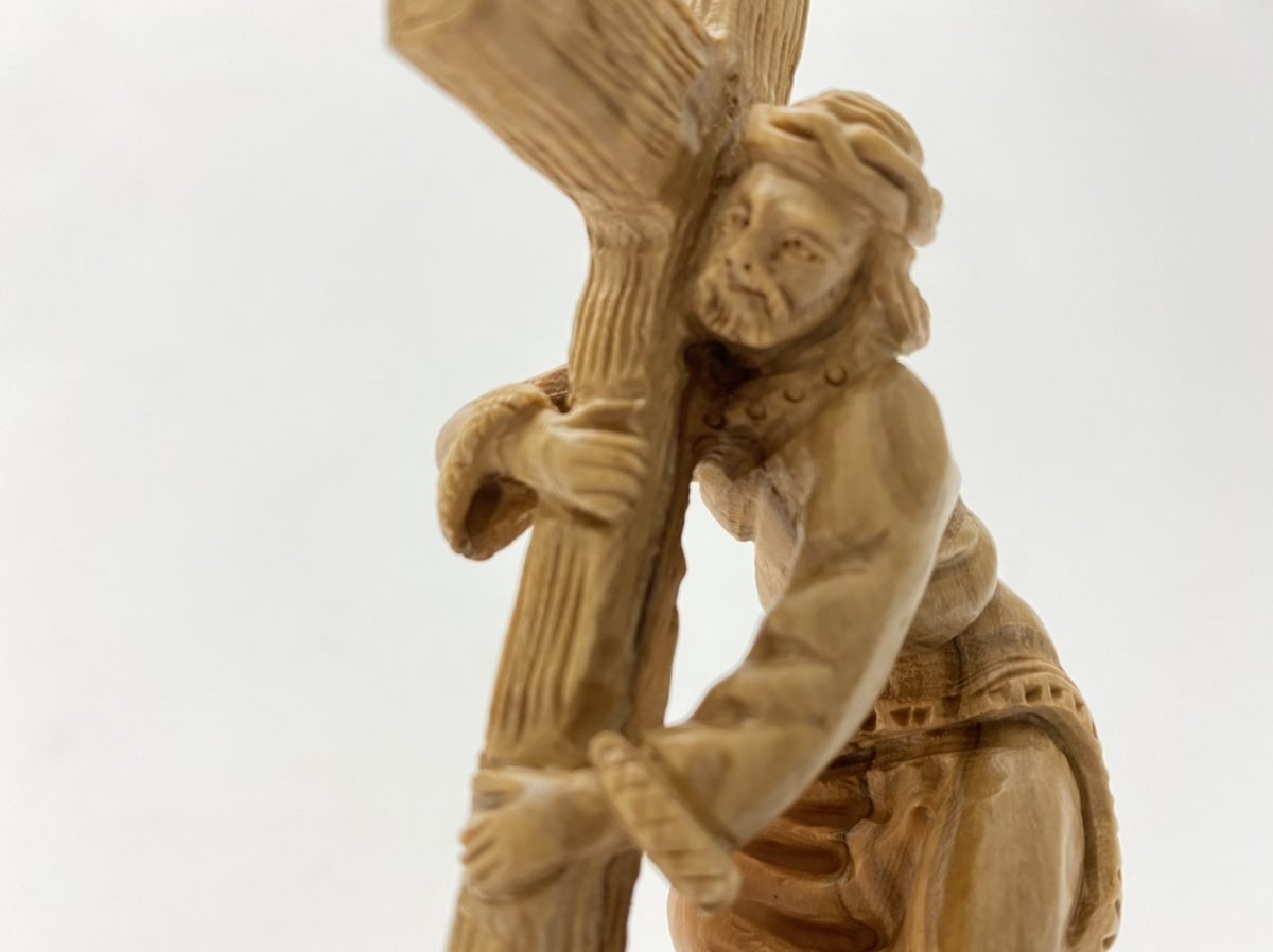 Small Figure of Jesus Carrying The Cross - Bethlehem Wood Carving