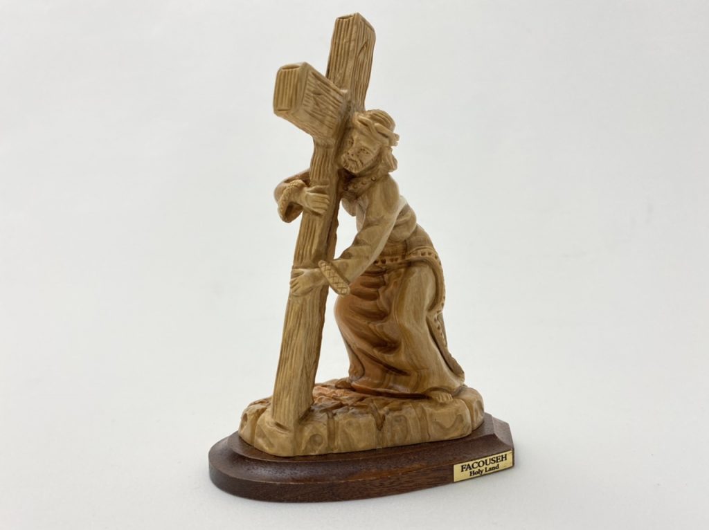 Small Figure of Jesus Carrying The Cross - Bethlehem Wood Carving