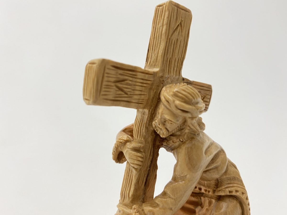 Small Figure of Jesus Carrying The Cross - Bethlehem Wood Carving