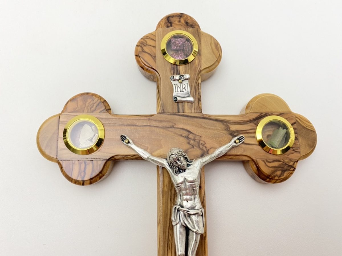 Olive Wood Cross With Relic - Bethlehem Wood Carving