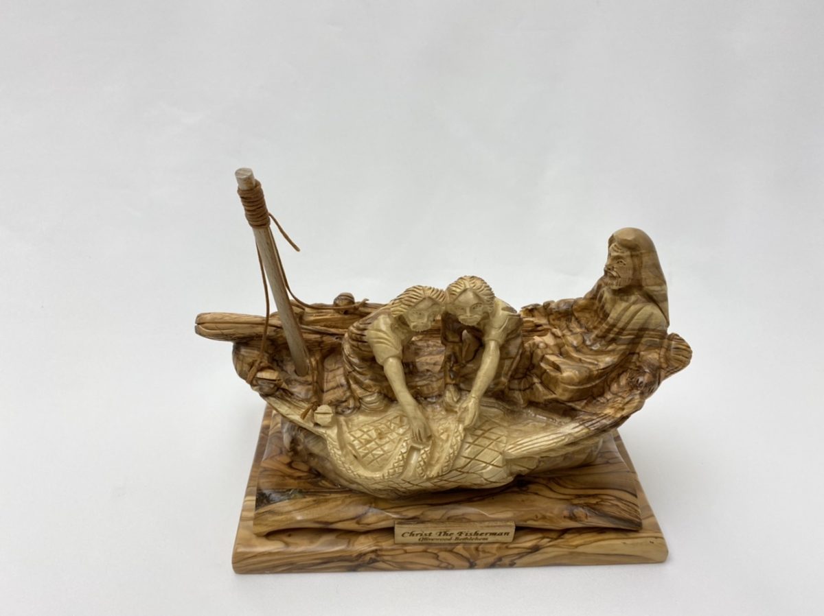 Fishing with Jesus in The Sea of Galilee - Bethlehem Wood Carving